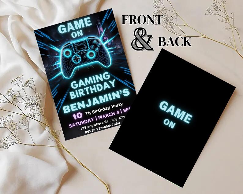 Game on Birthday Invitation Template: Editable Gaming Party (digital ...