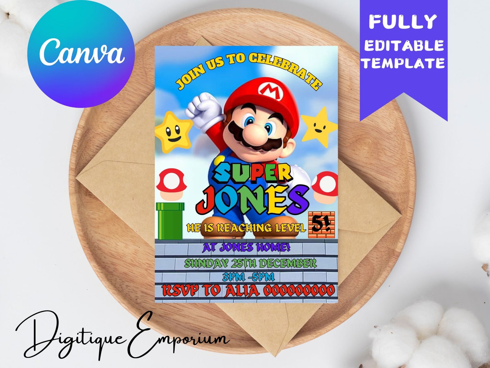 Mario Bros Invitation, Super Mario Birthday Invitation, Super Brothers ...