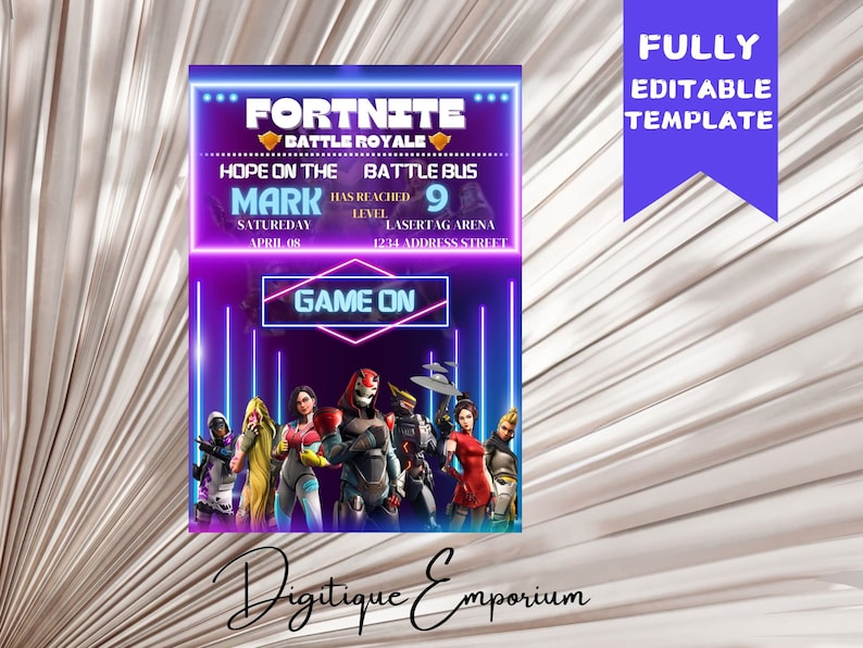 Birthday Invitation Fortnight Fort Night Birthday Party Template, Game ...