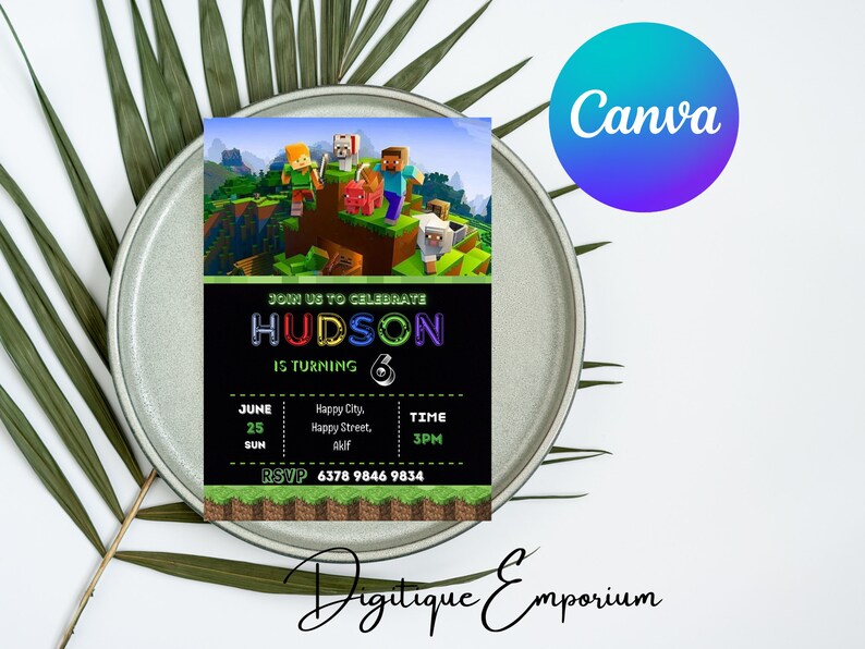 Editable Minecraft Birthday Invite Printable Mine Theme Birthday Invite ...