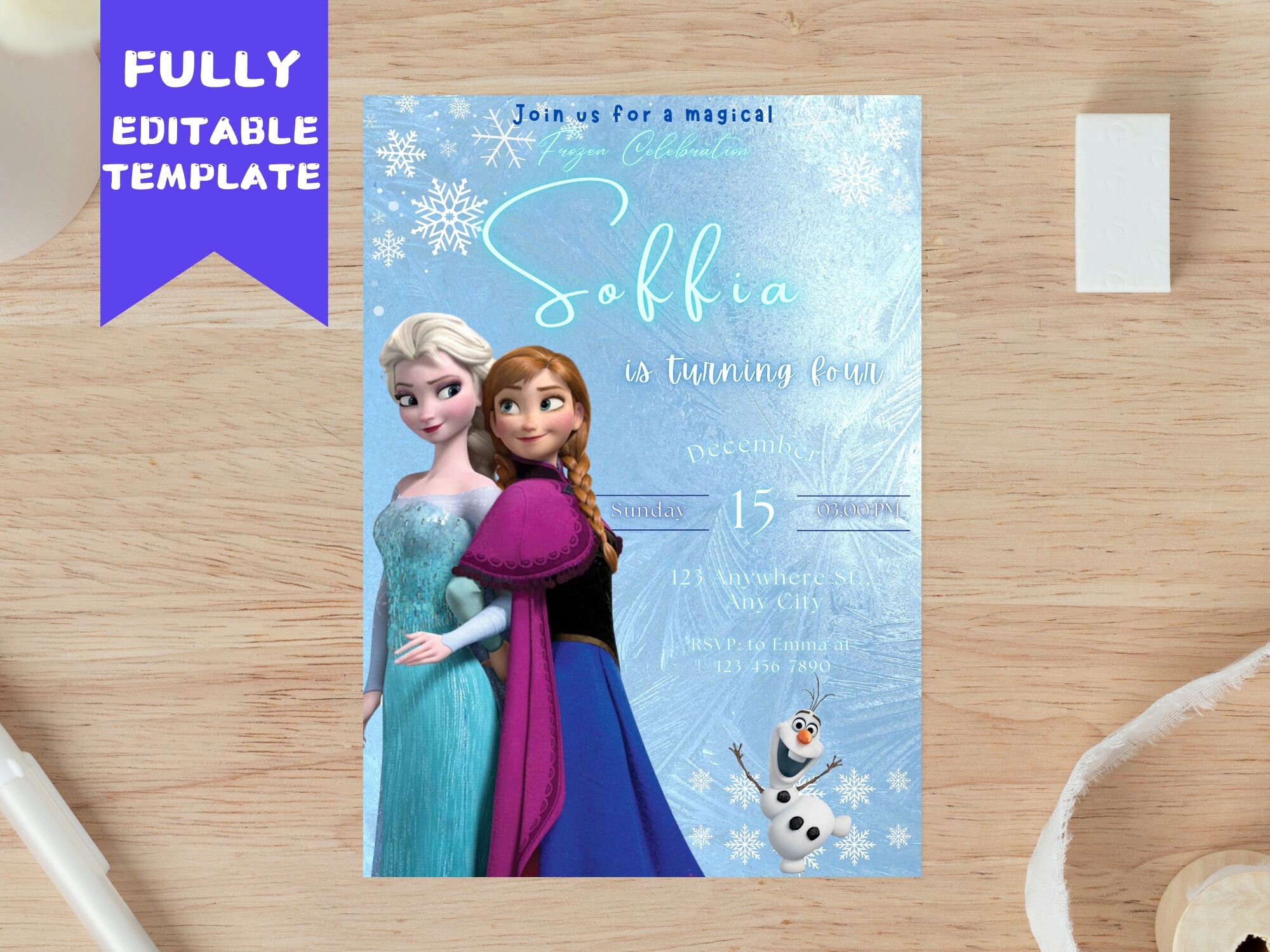Editable Frozen Birthday Invitation Template Princess Elsa Girl Evite