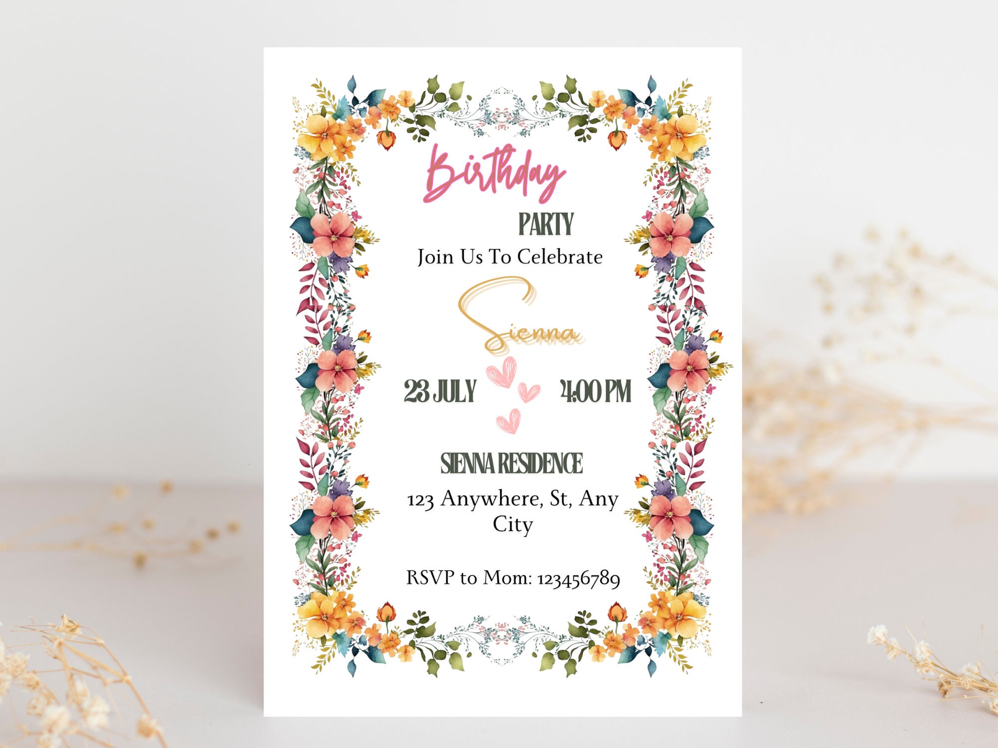 Editable Wildflower Birthday Invitation, Flower Birthday Invitation ...
