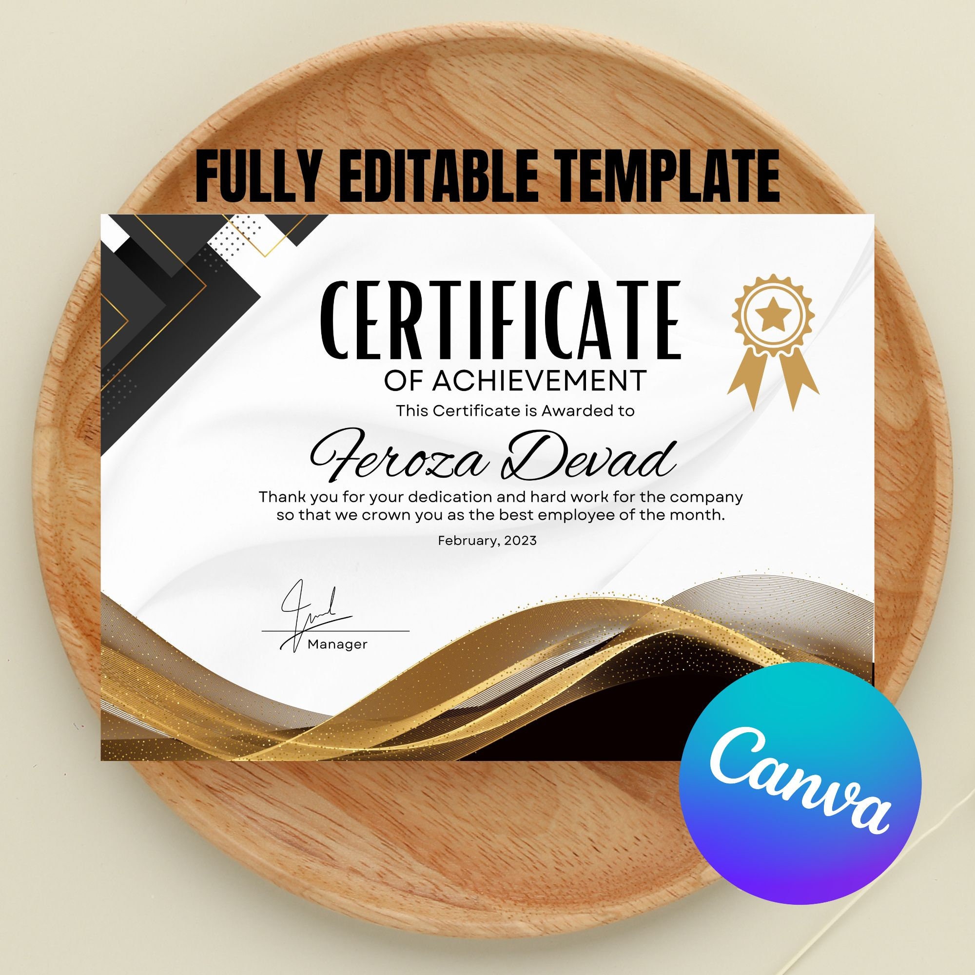 Black and Gold Certificate of Recognition Design, Elegant Template ...