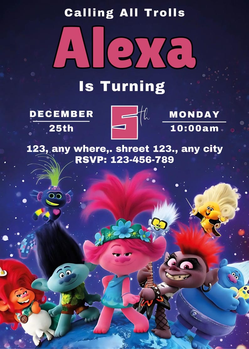 Editable Trolls Birthday Invitation: Poppy Party Invite (digital) - Etsy