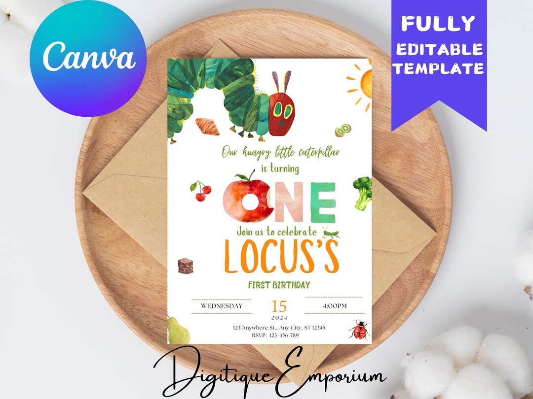 Very Hungry Caterpillar First Birthday Invitation Birthday Party Invite ...