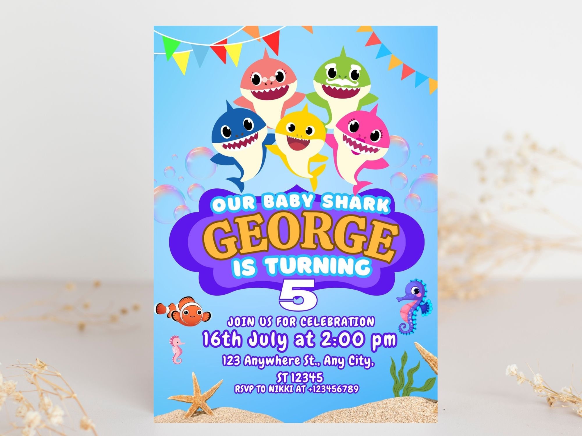 Baby Shark Birthday Invitation, Baby Shark Party, Digital Invitation ...