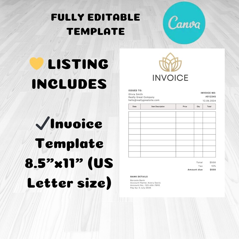 Invoice Template - Editable Small Business Invoice - Invoice Template ...