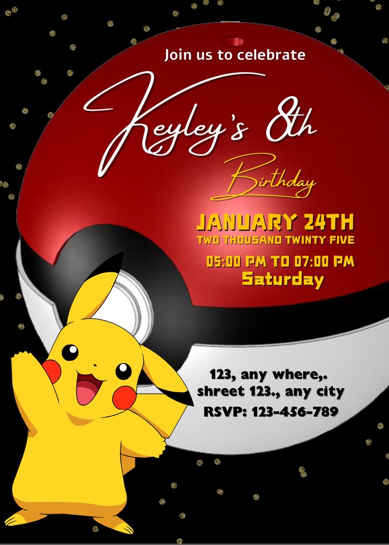 Editable Pokemon Birthday Invitation | Pokemon Pikachu Birthday Party ...