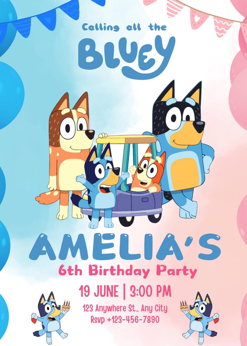 Bluey Birthday Invitation: Editable Girl Party Invite (digital Download ...