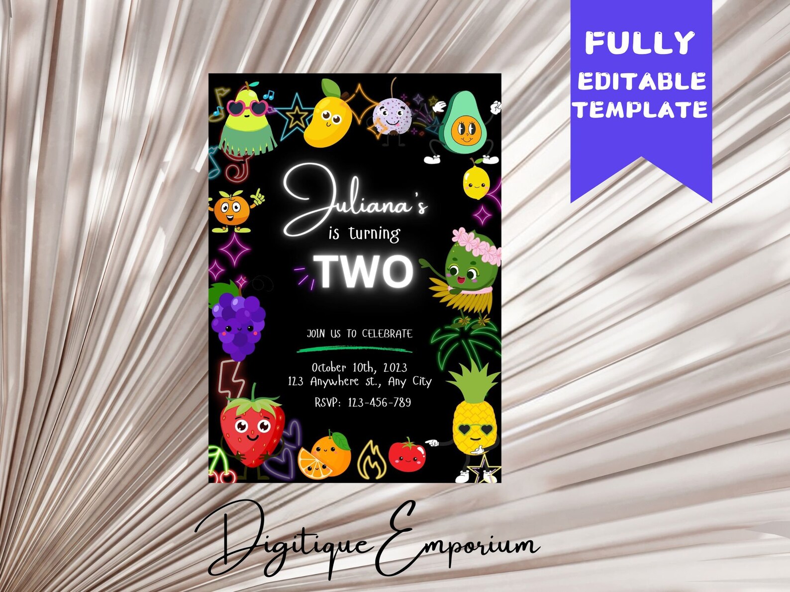 Hey Bear Dancing Fruit Invitation, Editable Hey Bear Sensory Birthday ...