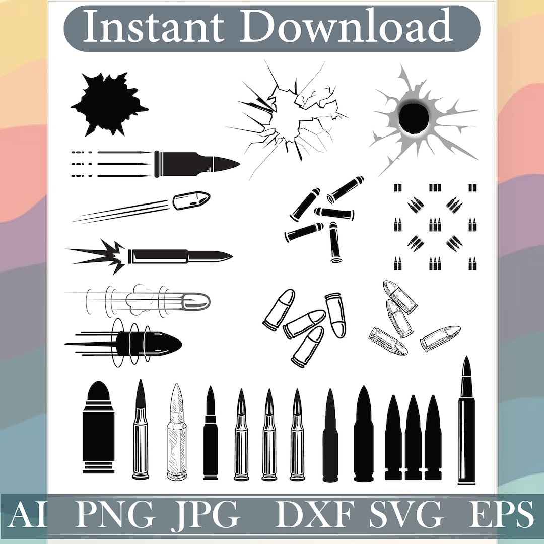 Bullets SVG Bundle Bullet Cut Files Bullet Hole SVG Bullet Clipart ...