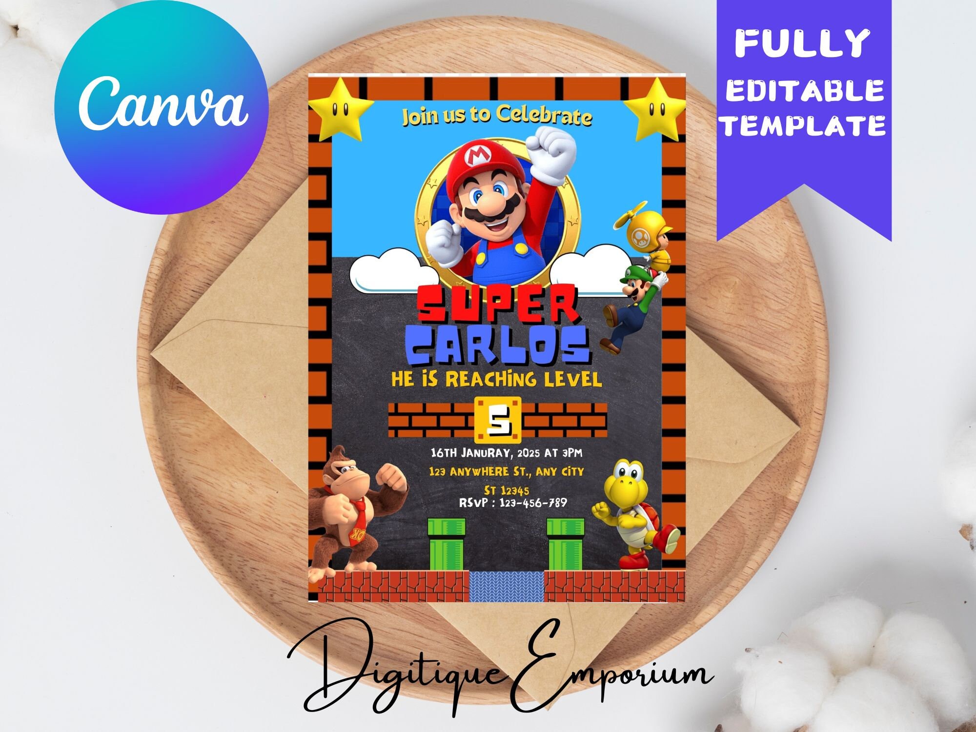 Super Mario Birthday Invitation Birthday Invitation Super Mario ...