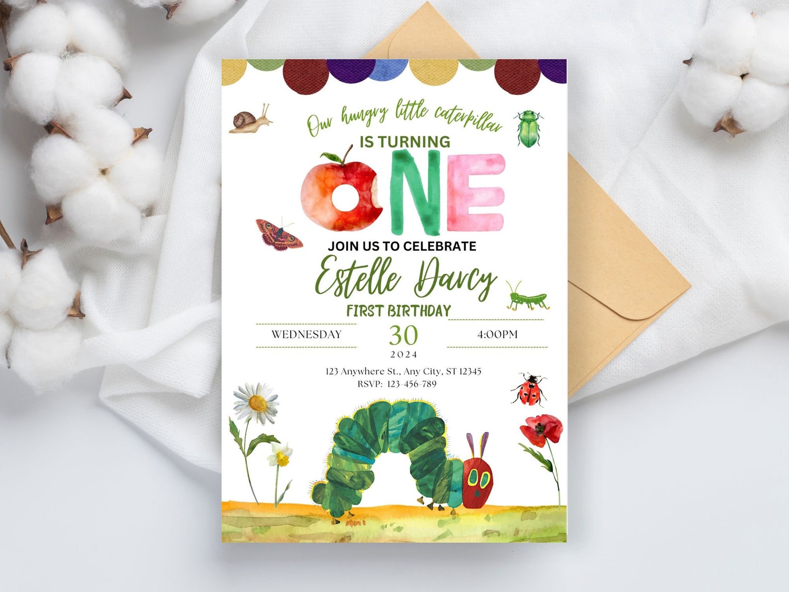 Hungry Caterpillar Invite First Birthday Cheer Party Invitation ...