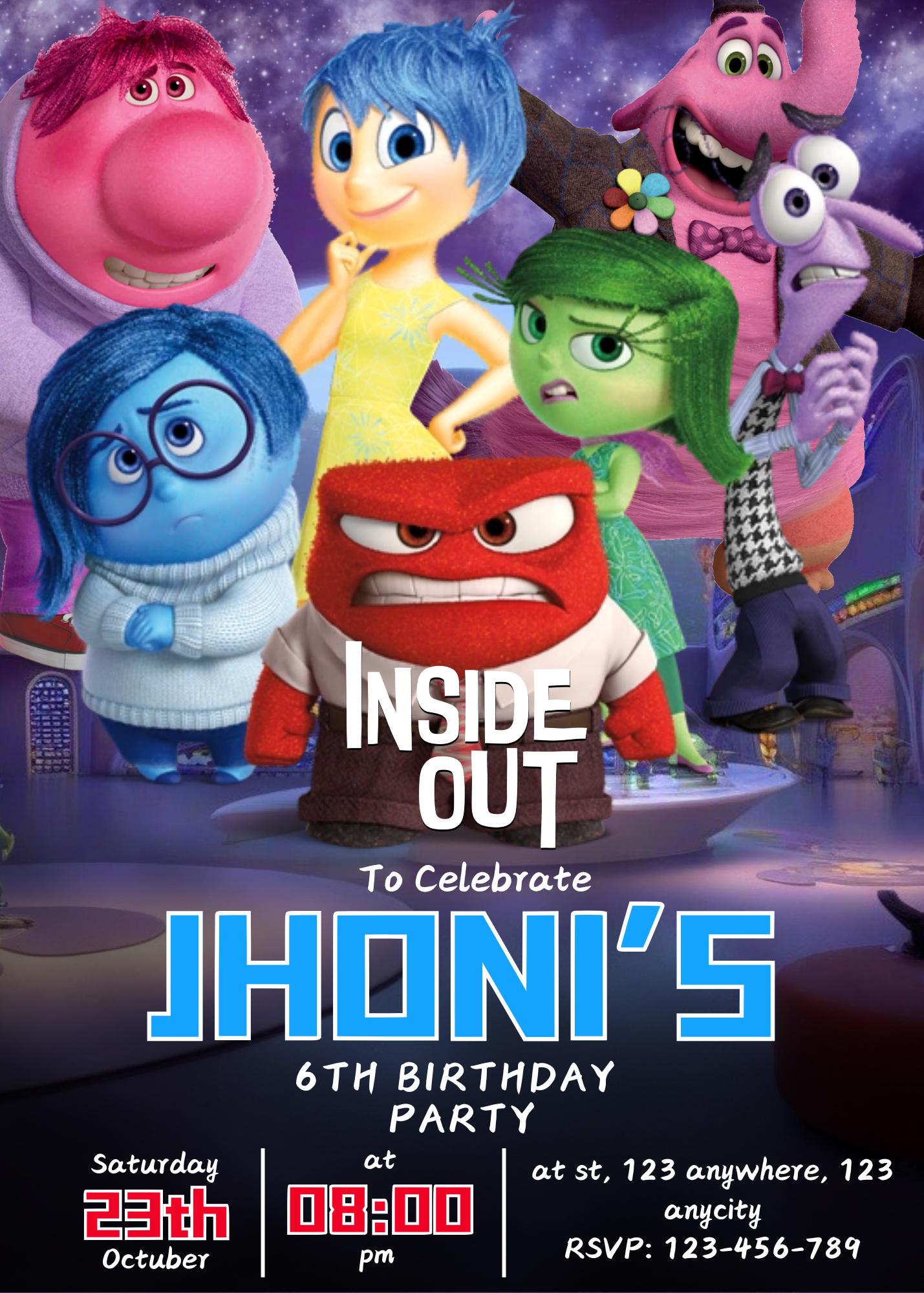Editable Inside Out 2 Birthday Invitation Template, Printable Birthday ...