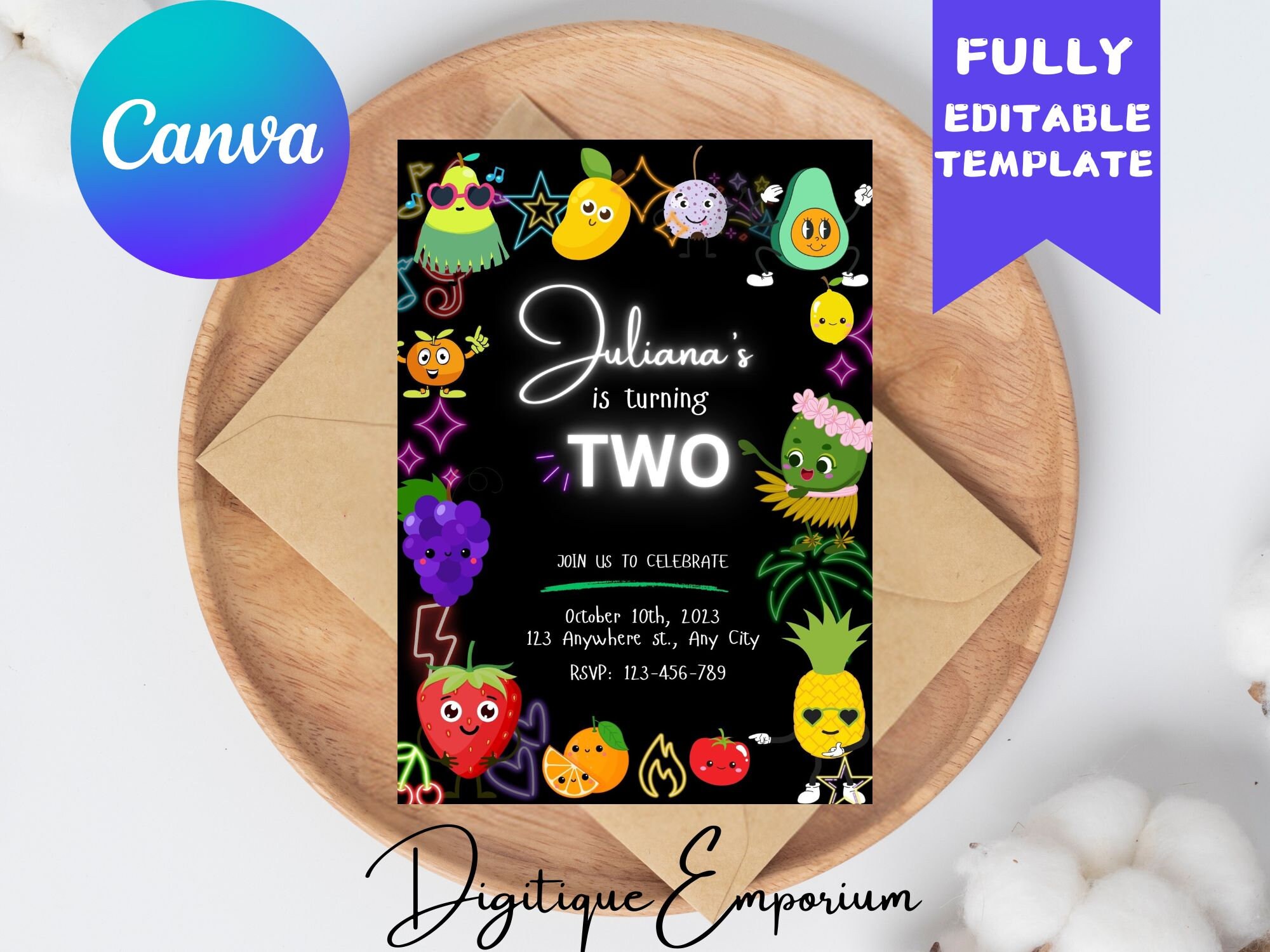 Hey Bear Dancing Fruit Invitation, Editable Hey Bear Sensory Birthday ...