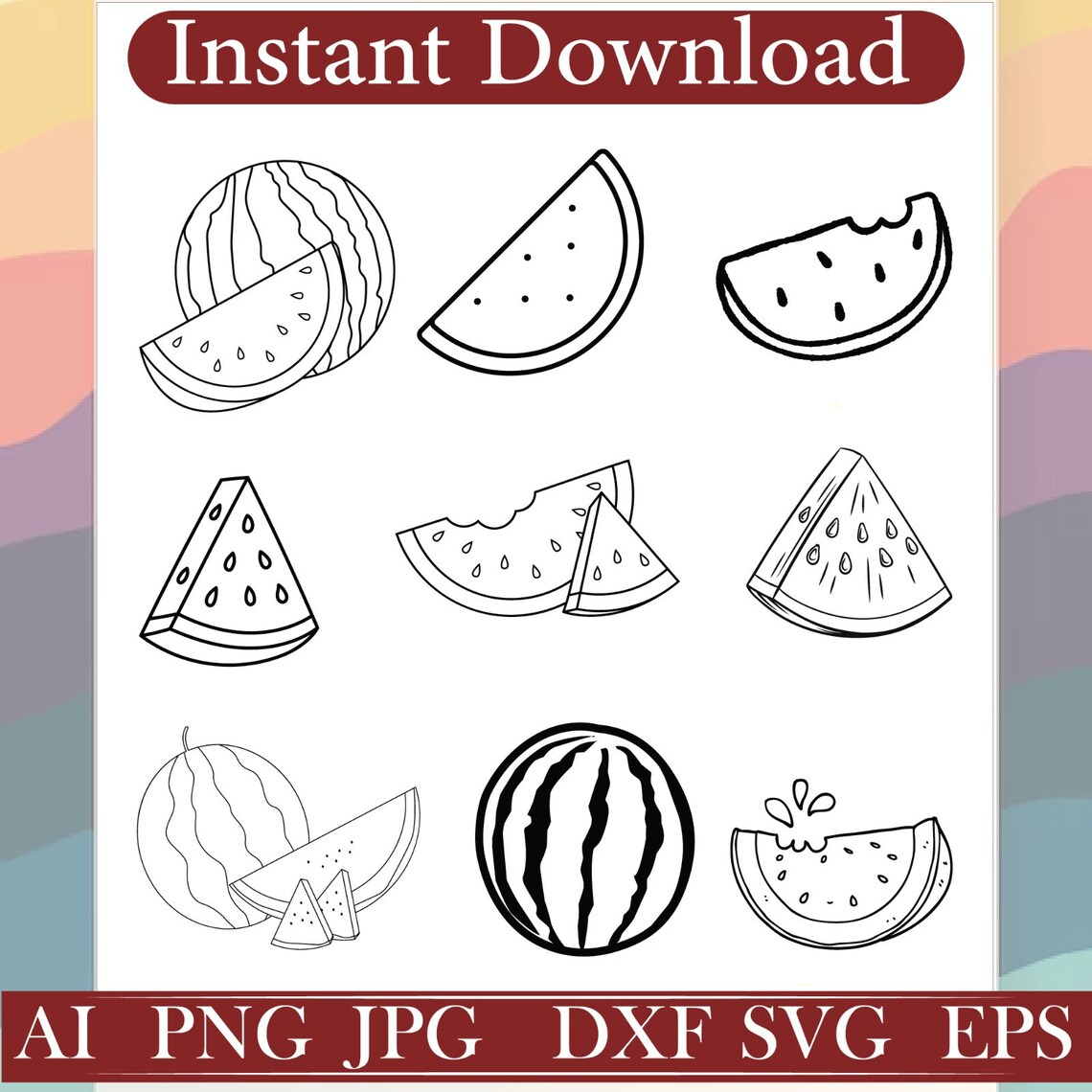 Watermelon SVG Bundle Watermelon Outline SVG Watermelon Outline Clipart ...