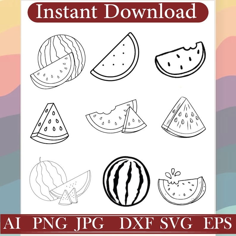 Watermelon SVG Bundle \ Watermelon Outline SVG \ Watermelon Outline ...
