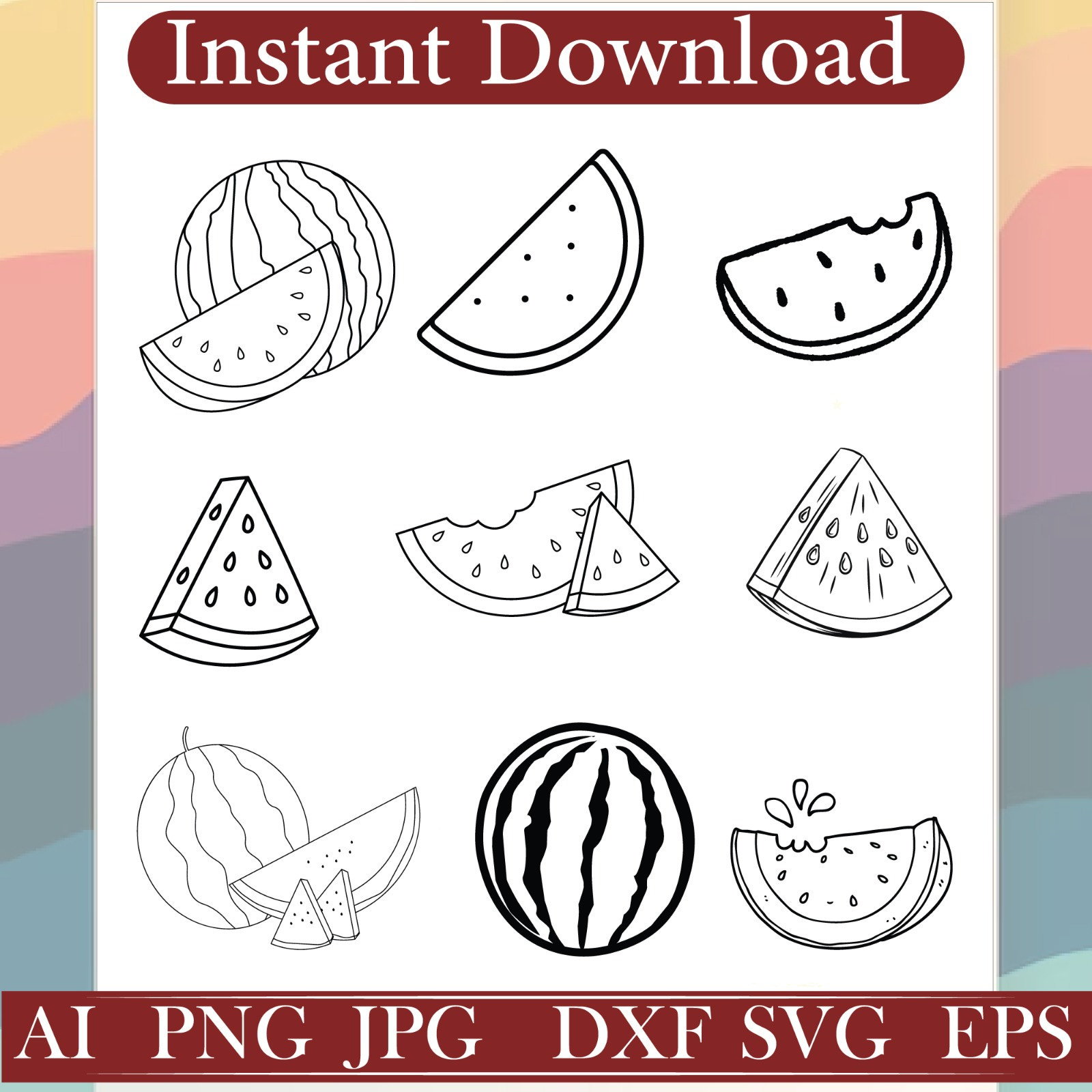 Watermelon SVG Bundle Watermelon Outline SVG Watermelon Outline Clipart ...