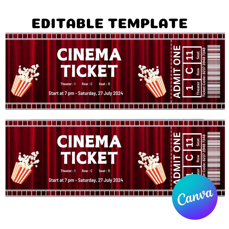 Editable Movie Night Ticket Template (digital Download) - Etsy