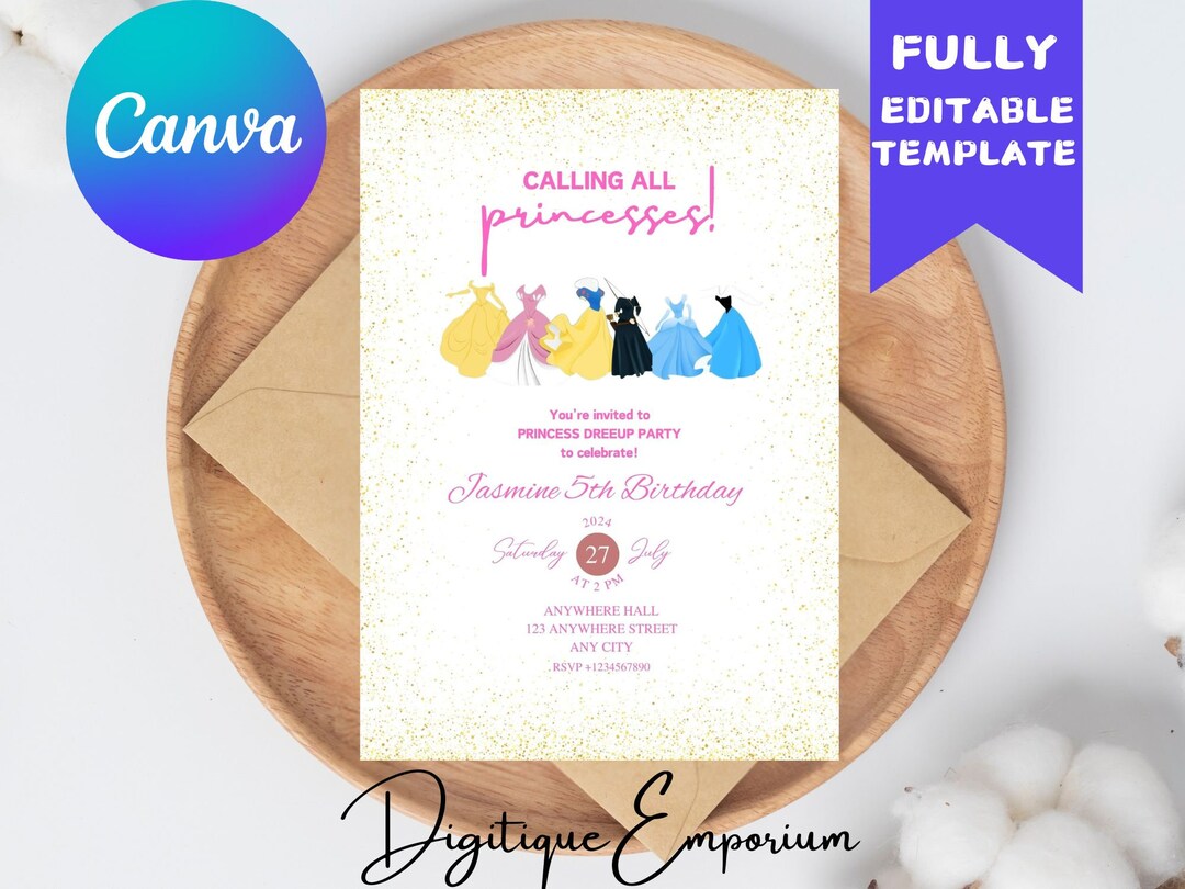 Editable Princess Birthday Invitation Princess Dress-up Invite Royal ...