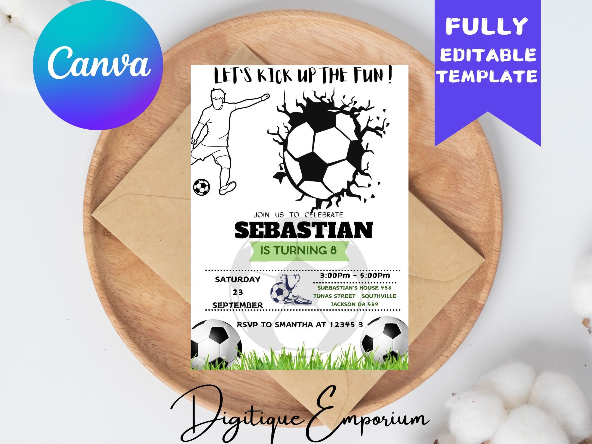 Editable Soccer Birthday Invitation Template, Soccer Birthday ...