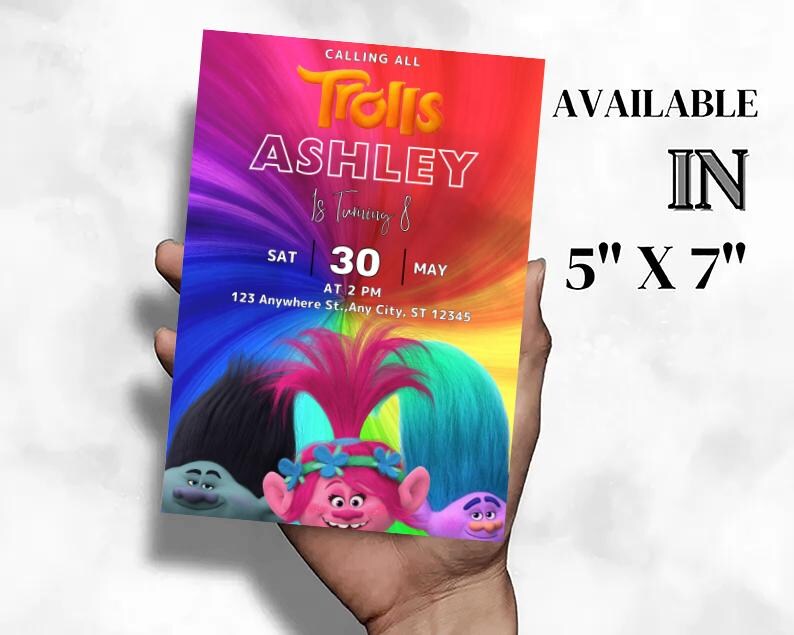 Editable Trolls Birthday Invitation: Poppy Party Invite (digital) - Etsy
