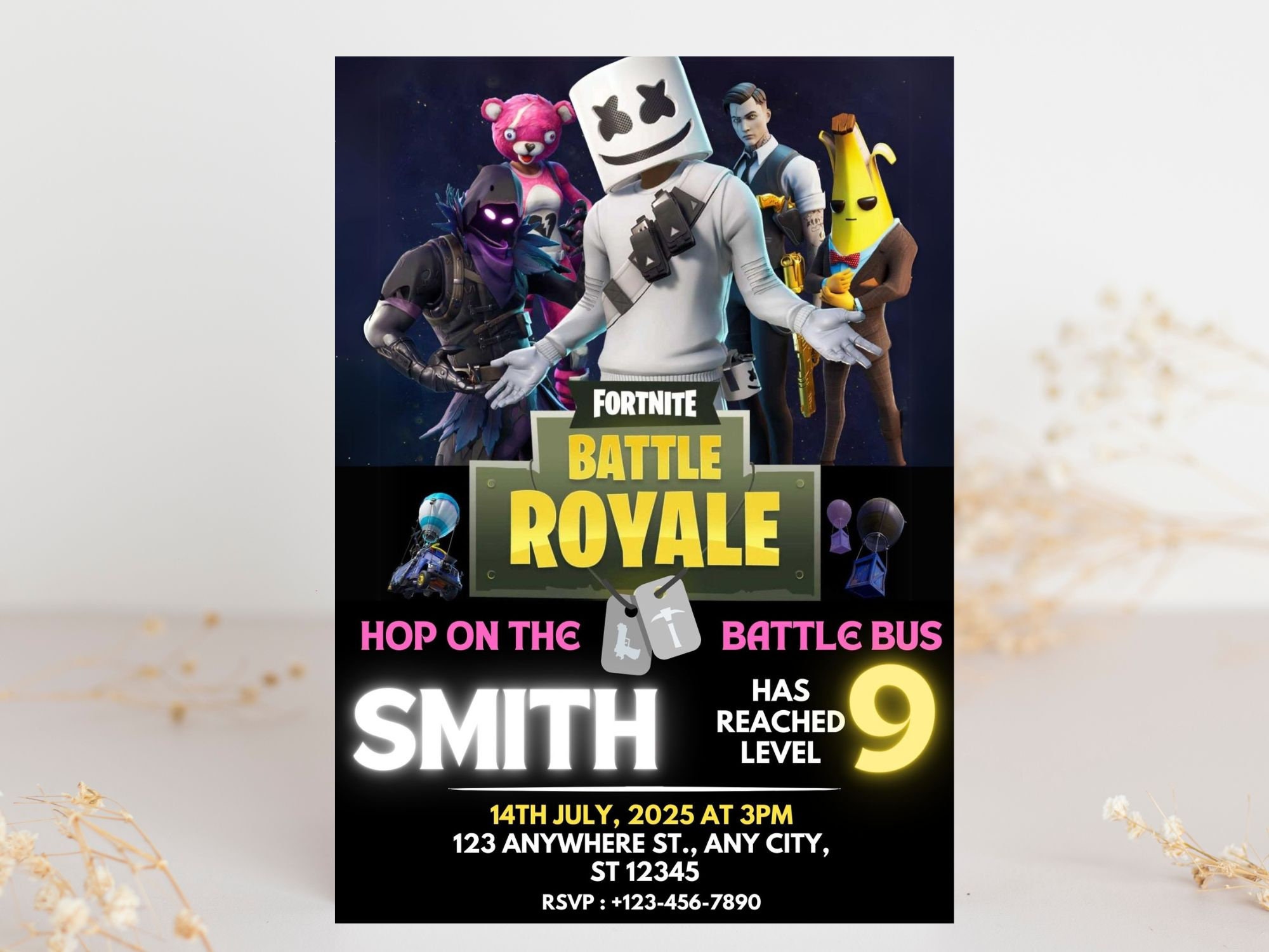 Editable Fort Game Birthday Invitation Fort Night Birthday Party ...