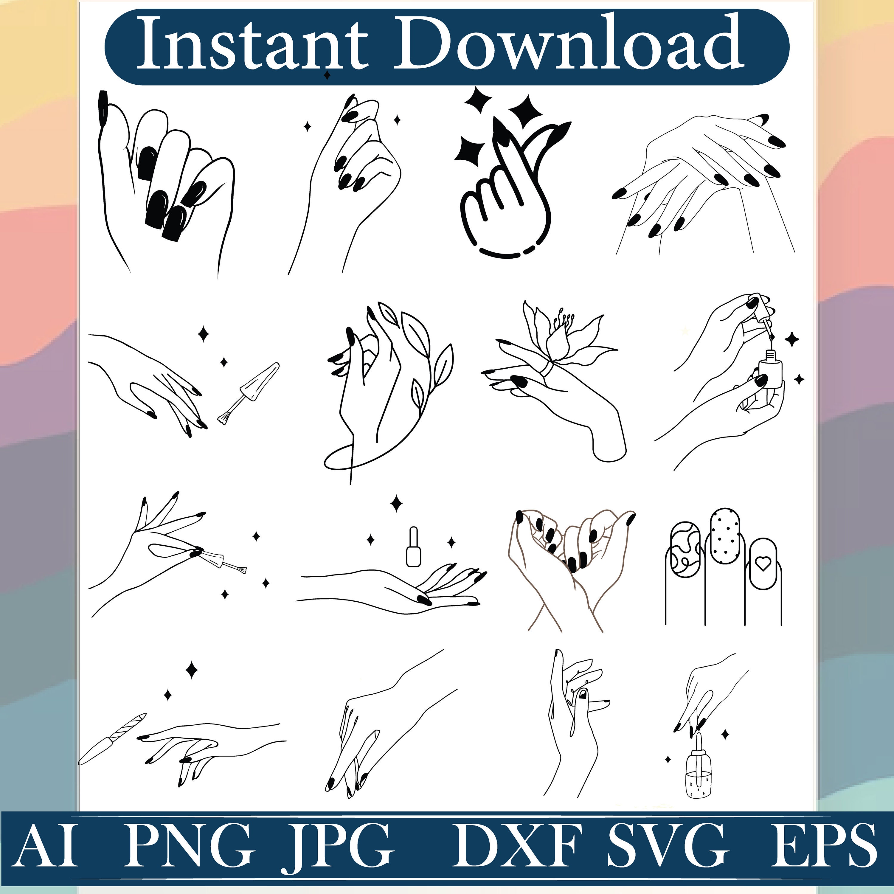 Nails SVG Bundle Girl Hand SVG Nail Art Cut Files Nail Art SVG Women ...