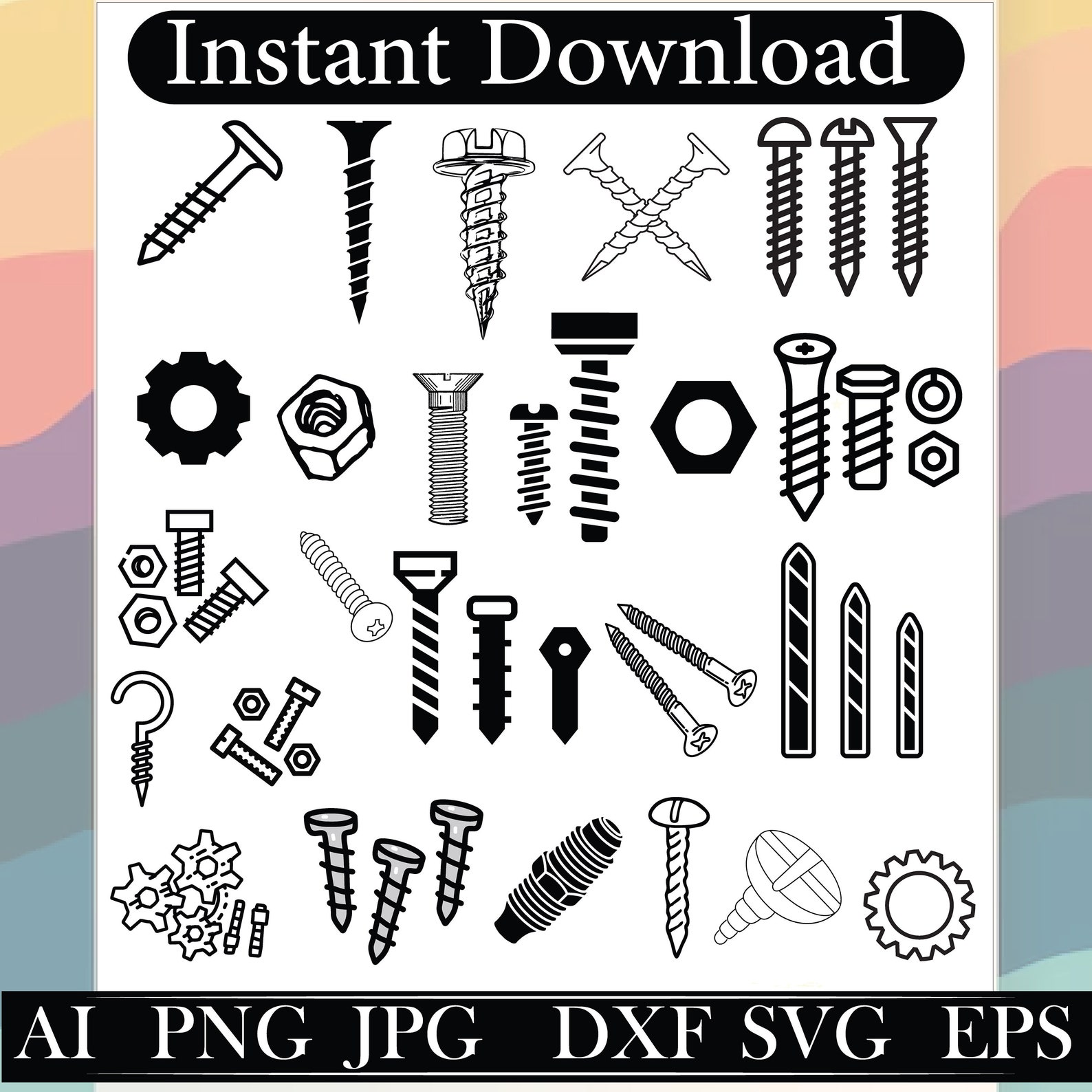 Screw SVG Bundle \ Screw Cut Files \ Bolts SVG \ Carpenter Svg ...