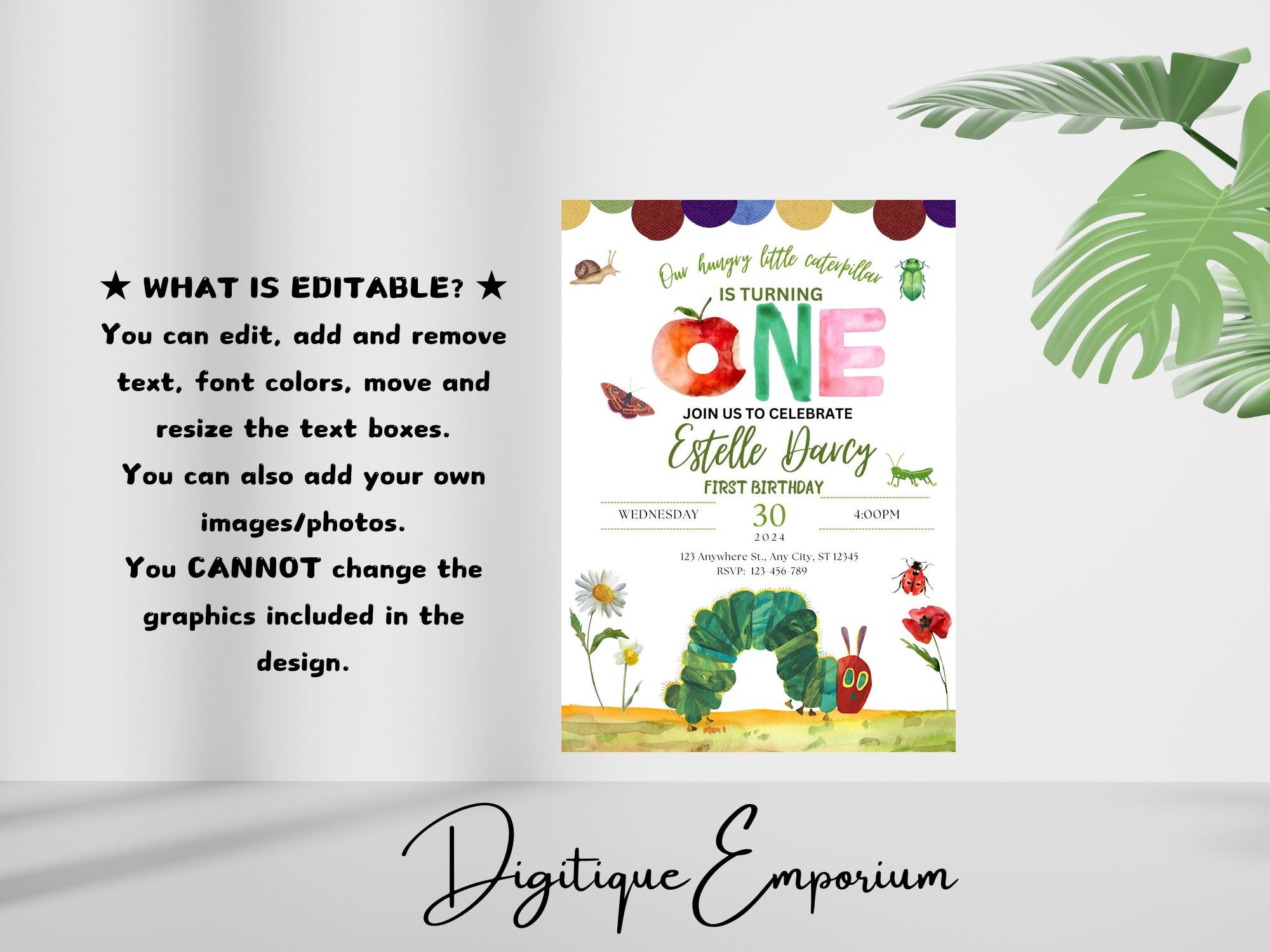 Hungry Caterpillar 1st Birthday Invitation: Editable Canva Template ...