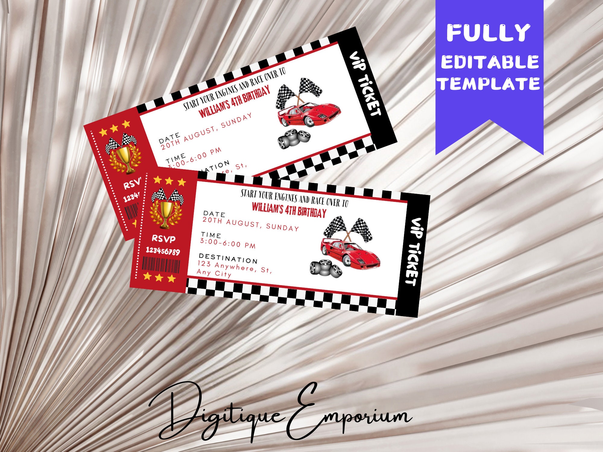 Editable Racing Car Birthday Invitation Template Printable Badges Car ...