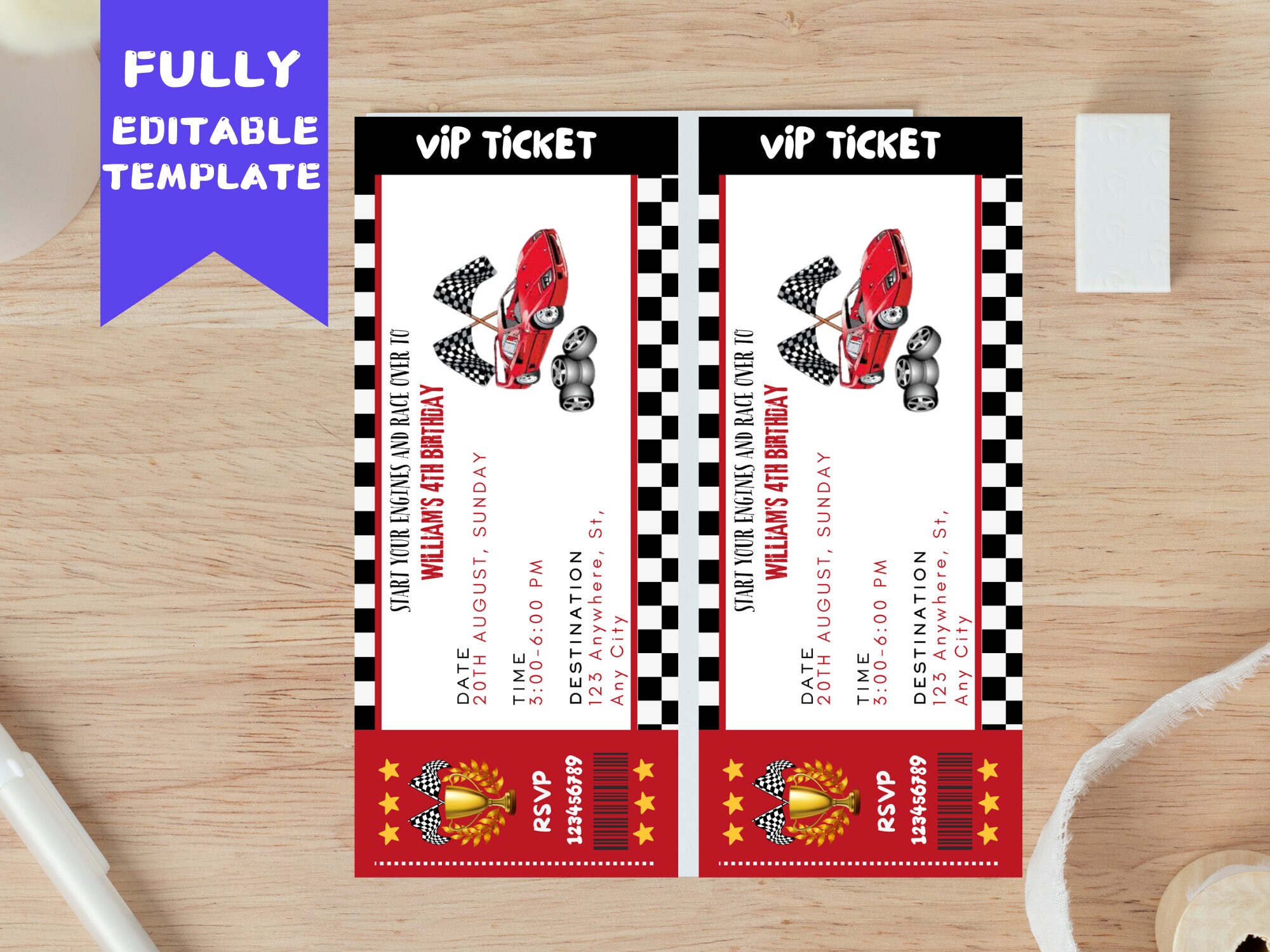 Editable Racing Car Birthday Invitation Template Printable Badges Car ...