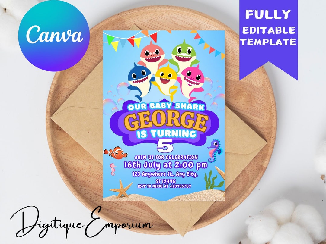 Baby Shark Birthday Invitation, Baby Shark Party, Digital Invitation ...