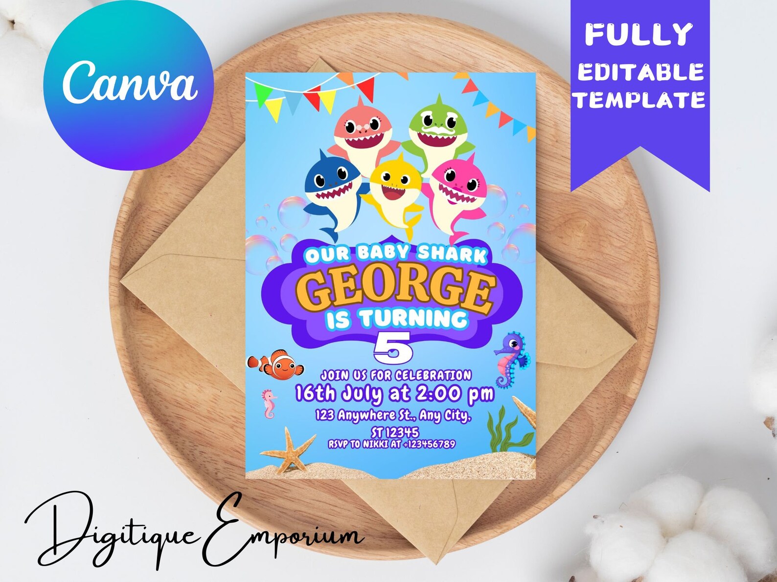 Baby Shark Birthday Invitation, Baby Shark Party, Digital Invitation ...