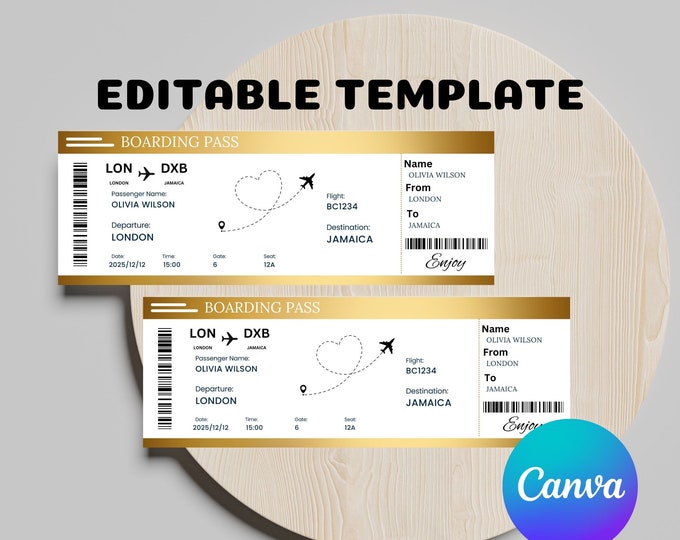 Editable Travel Ticket Template, DIY Airplane Ticket, Custom Airline ...