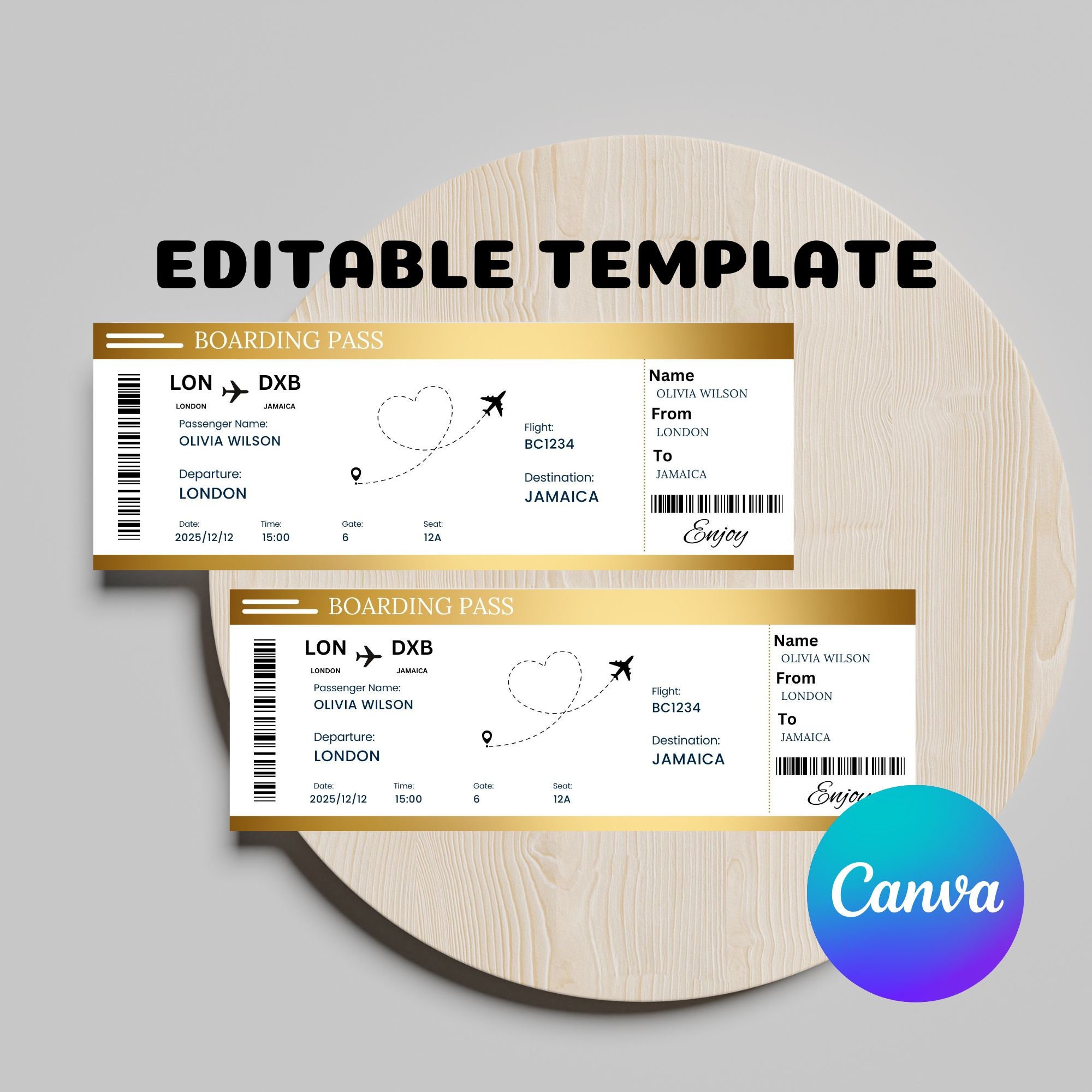 Printable Boarding Pass Airline Ticket Gift Surprise Trip Reveal ...