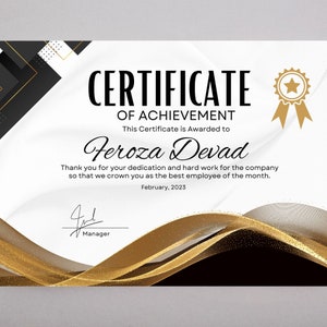 Black and Gold Certificate of Recognition Design, Elegant Template ...