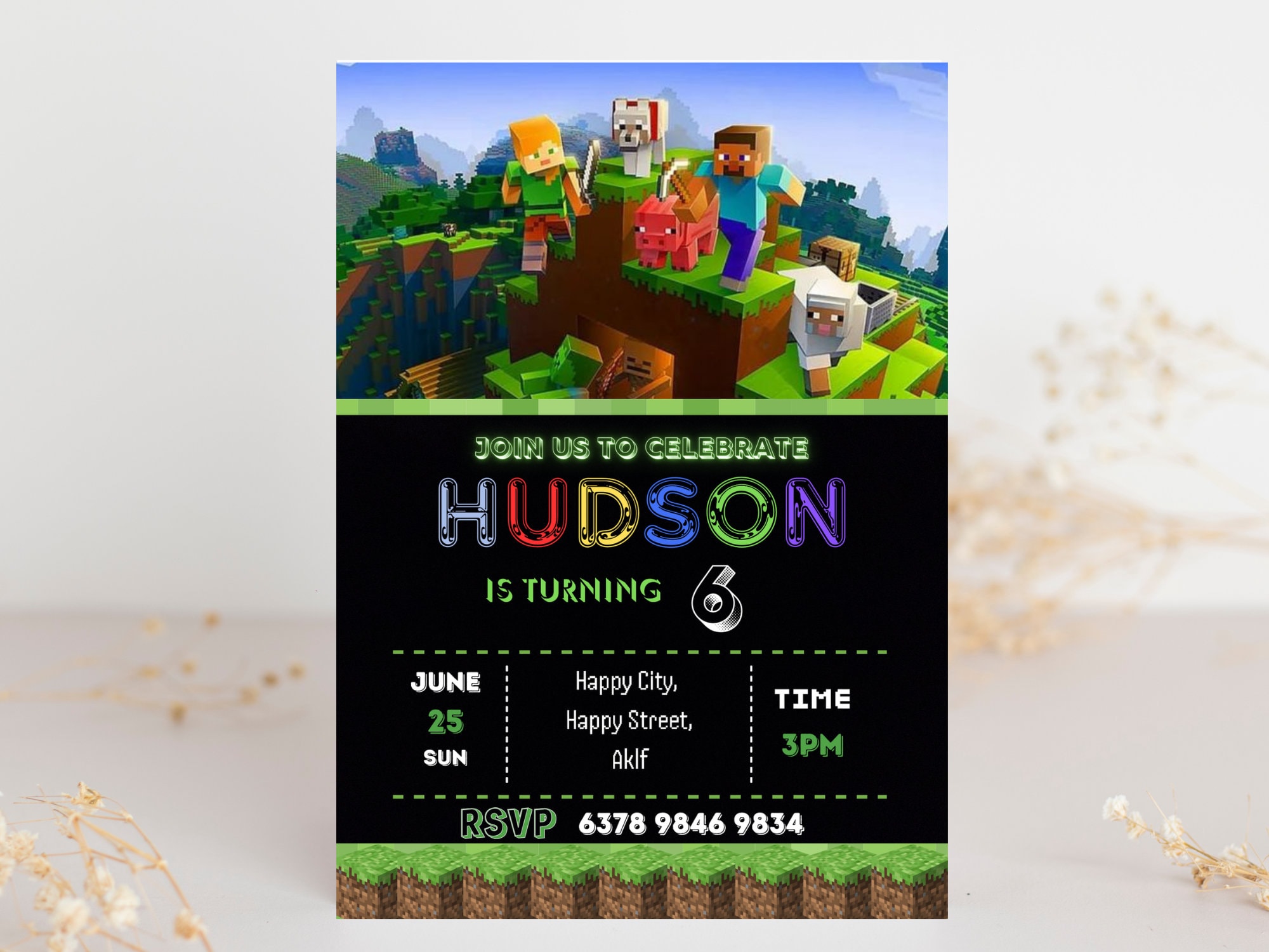 Editable Minecraft Birthday Invite Printable Mine Theme Birthday Invite ...