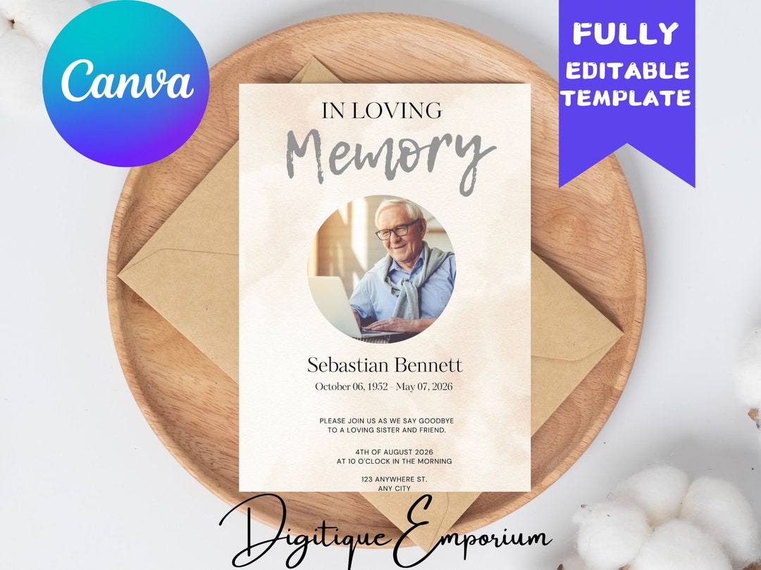 Digital Funeral Invitation Template: Memorial Service Evite (canva) - Etsy