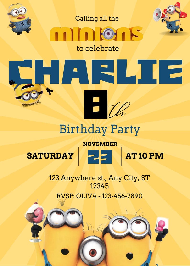 Editable Minion Birthday Invitation Template (digital Download) - Etsy