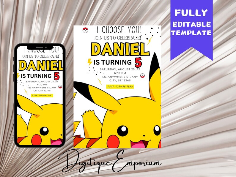 Invitación de cumpleaños de Pikachu / Invitación de cumpleaños para ...