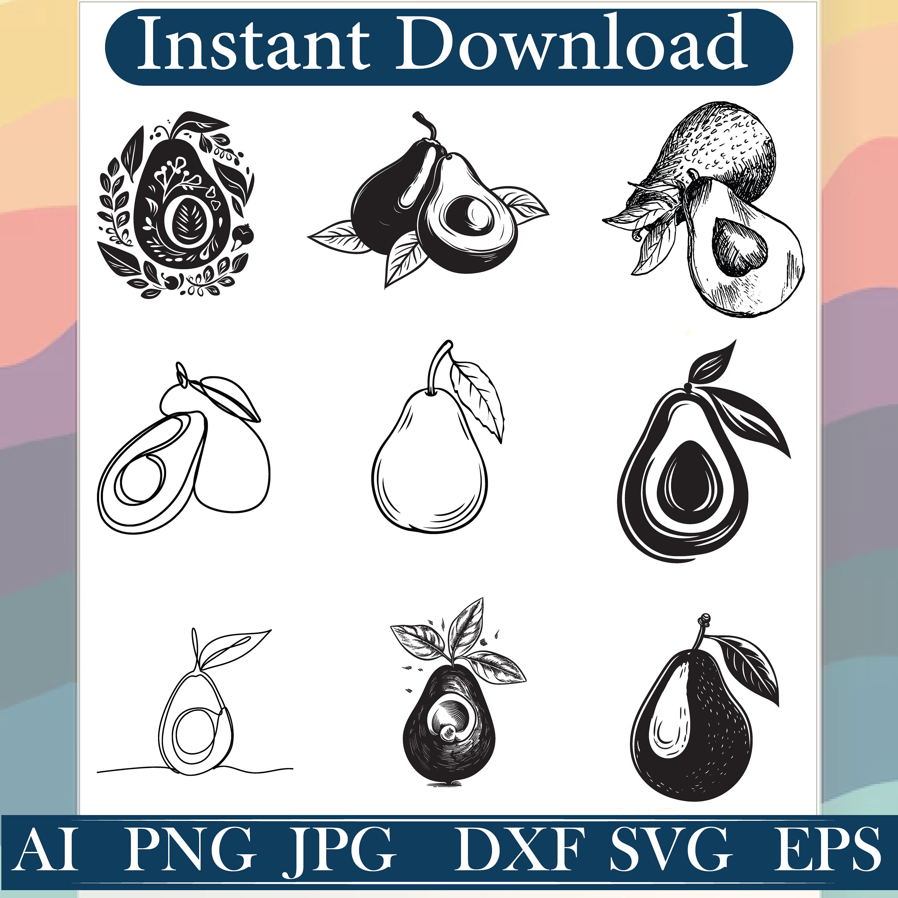 Avocado SVG Bundle Avocado Cut Files Avocado Clipart Avocado Outline ...