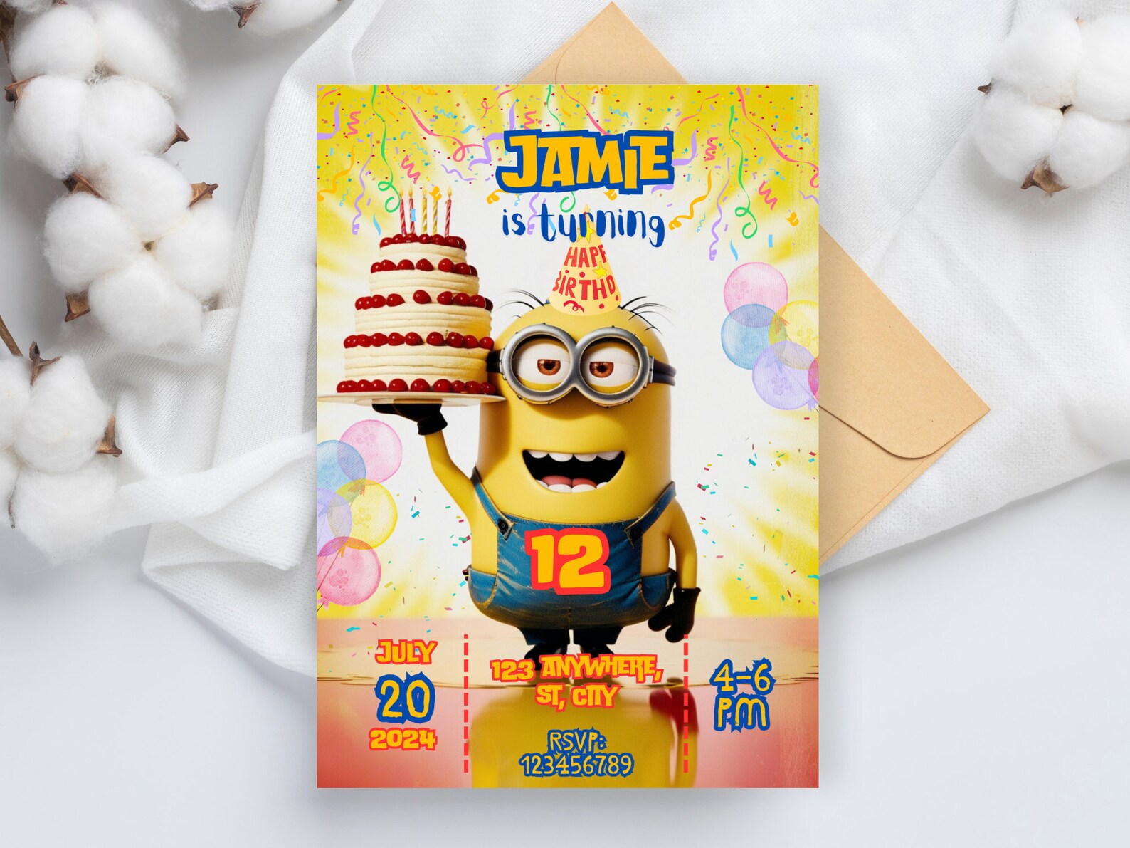 Editable Yellow Minion Birthday Invitation Template, Minions Kids ...