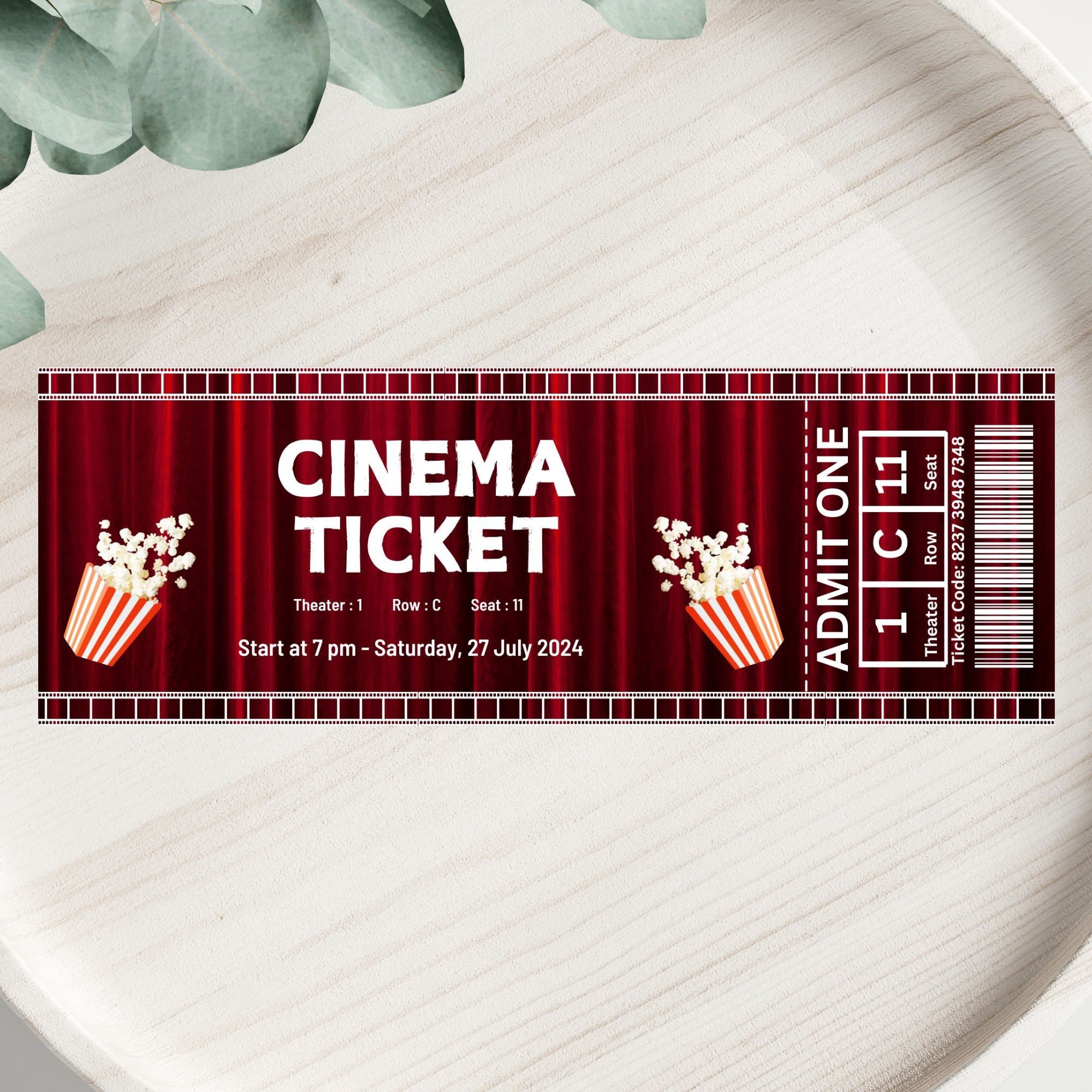 Movie Night Ticket,movie Ticket,movie Invitation,surprise Movie Night ...