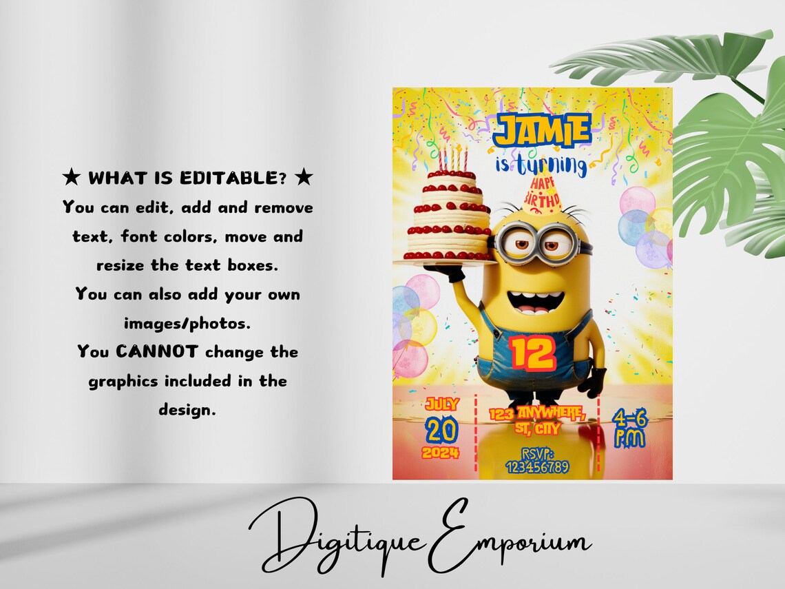 Editable Yellow Minion Birthday Invitation Template, Minions Kids ...