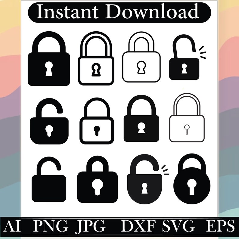 Lock SVG Bundle \ Padlock SVG \ Lock Cut Files \ Padlock Clipart \ Lock ...