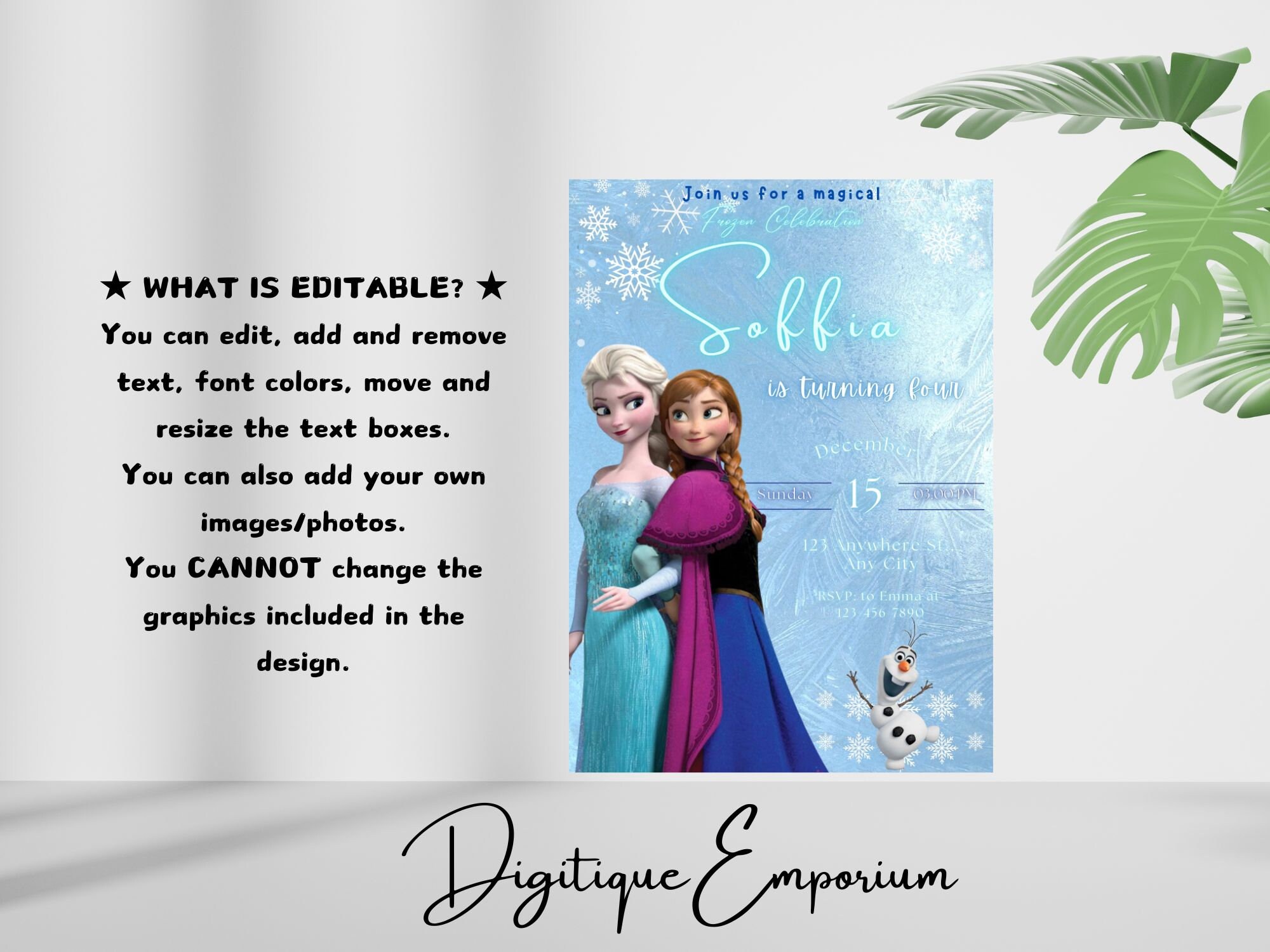 Editable Frozen Birthday Invitation Template Princess Elsa Girl Evite