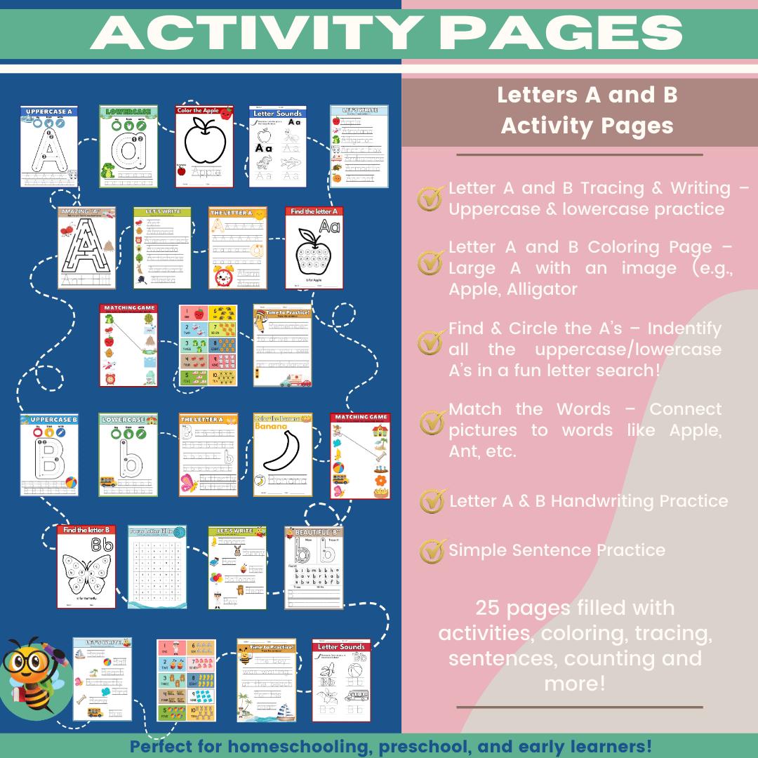 Alphabet Activity Pack | Letter A and B Worksheets | Preschool ...