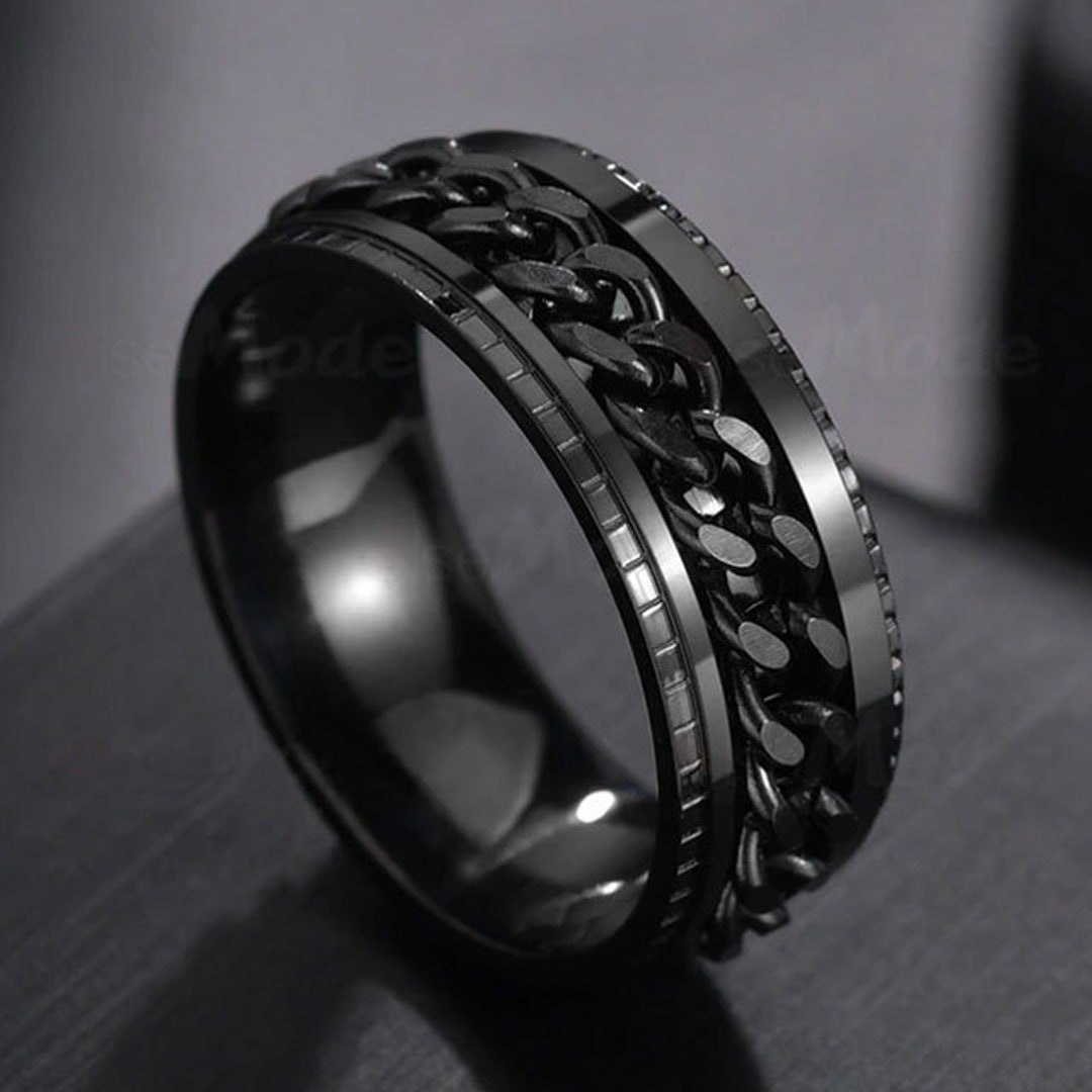 Stainless Steel 8mm Brushed Black Ring With Polished Black - Etsy