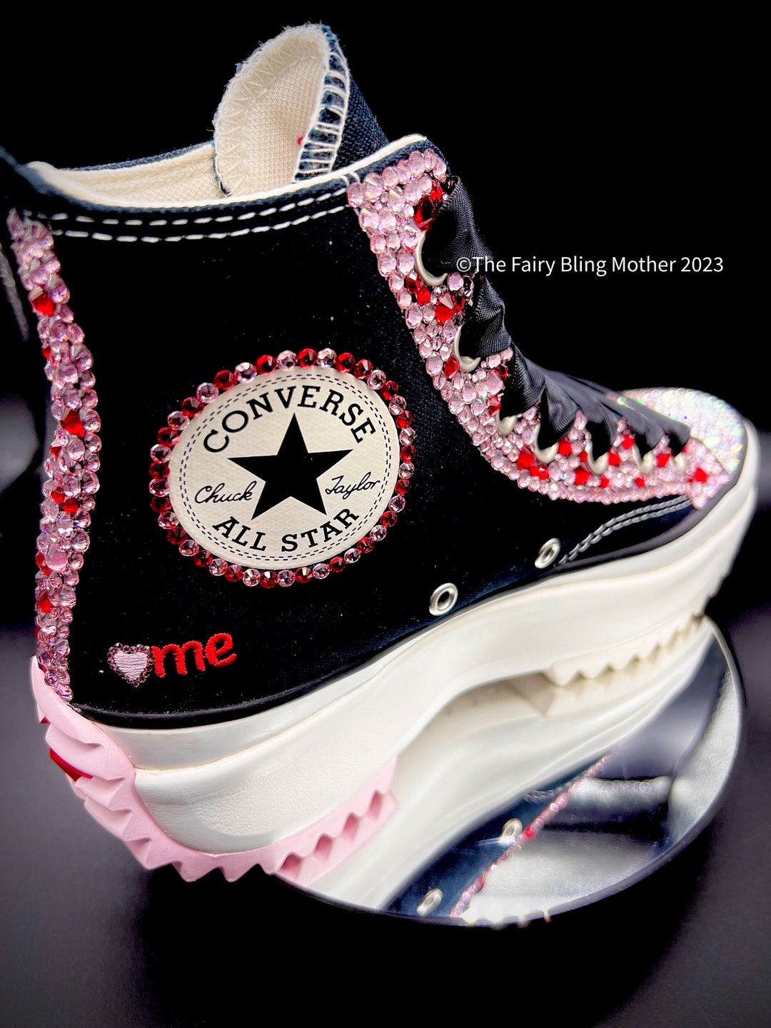 High Quality Crystal Embellished Black and Pink Valentines Day Converse ...